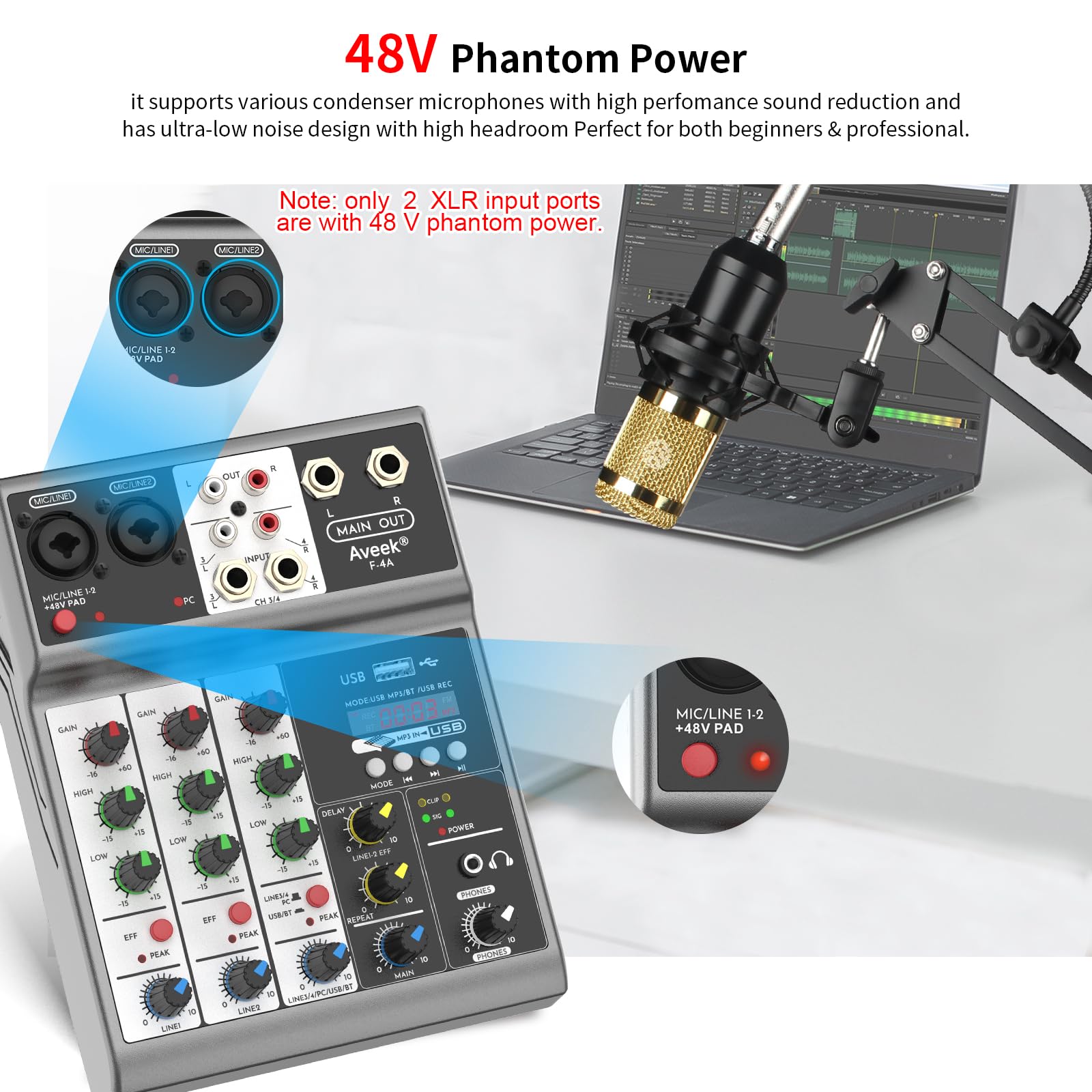 Mua Aveek Professional Audio Mixer, Sound Board Mixing Console with 4 ...