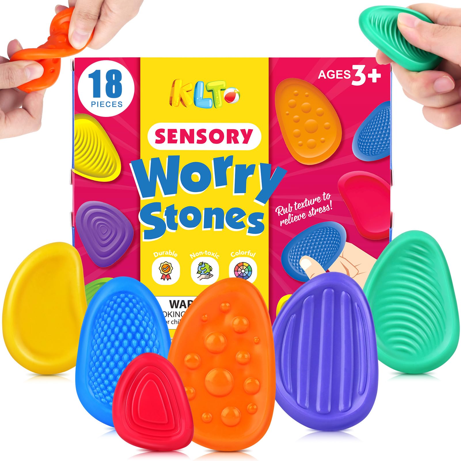 Fidget Toys Sensory Stone for Kids: 18 Pack Textured Soft Worry Stone ...