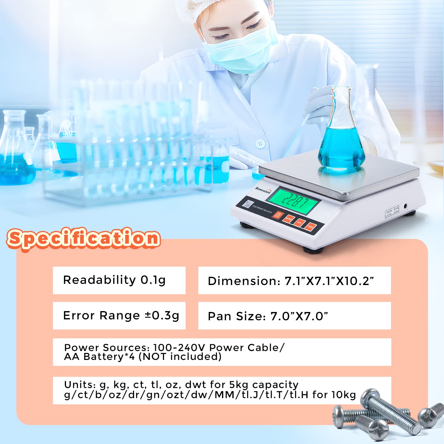 Bonvoisin 0.1g 5kg-10kg High Precision Portable Electronic Digital Laboratory Scales Analytical ...