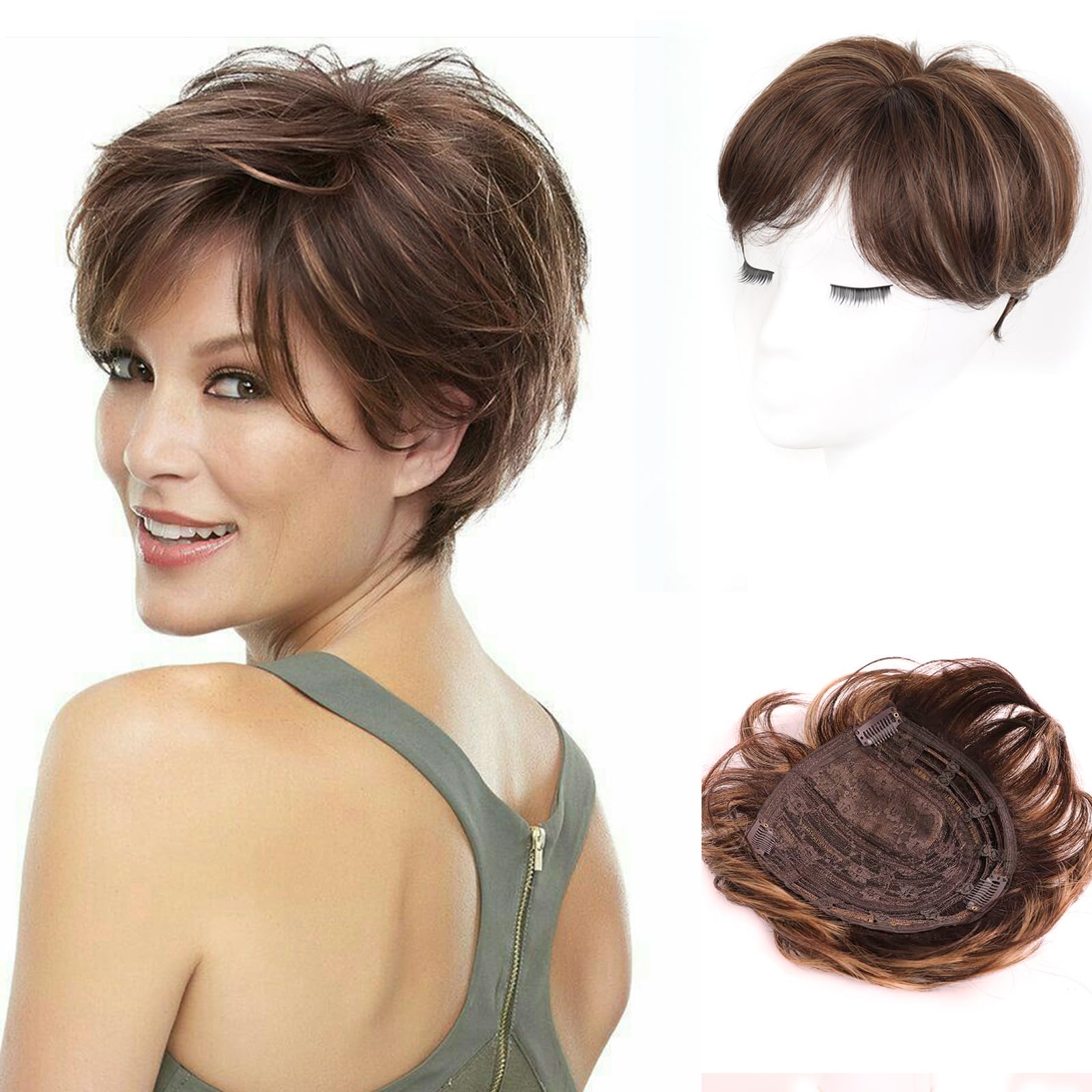 Short Hair Toppers Hairpieces for Women with Thinning Hair Synthetic ...