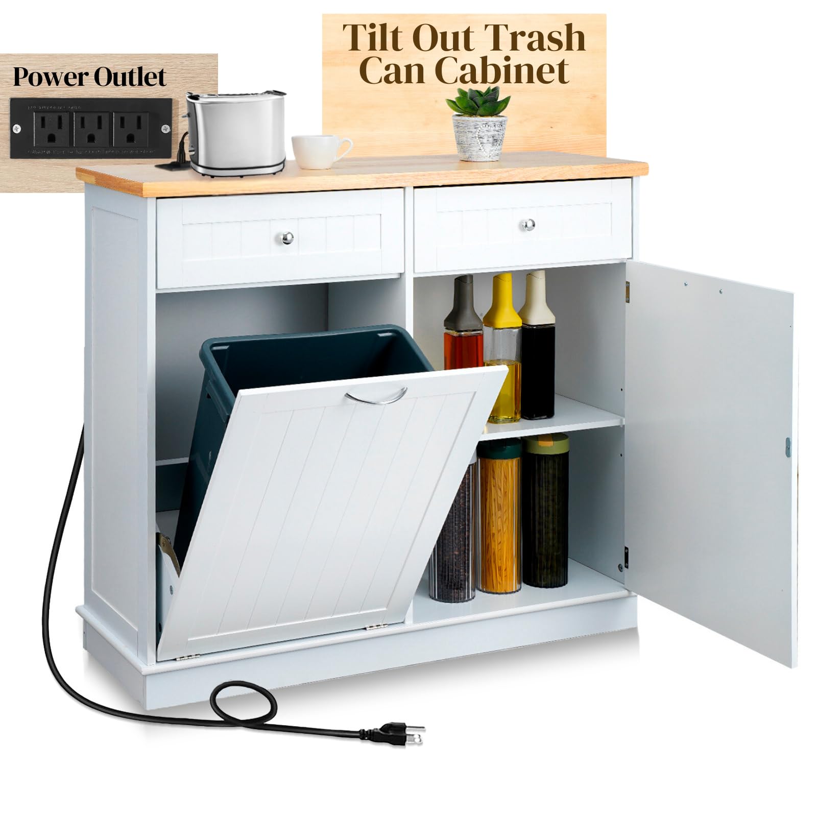 Tilt-Out Trash Can Cabinet, 13 Gallon, Kitchen Island with Trash ...