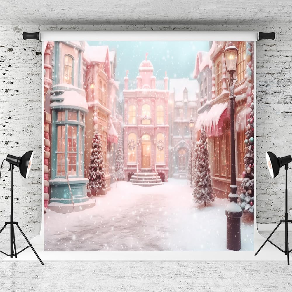Kate Christmas Street Backdrop for Photography Pink Snowy Town ...