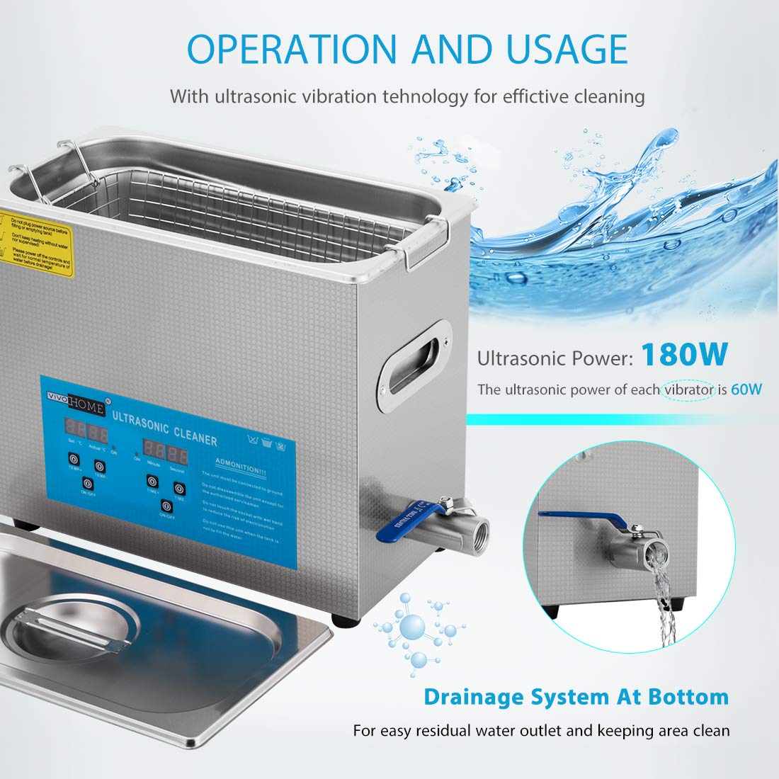 VIVOHOME Professional Ultrasonic Parts Cleaner Machine with Digital ...