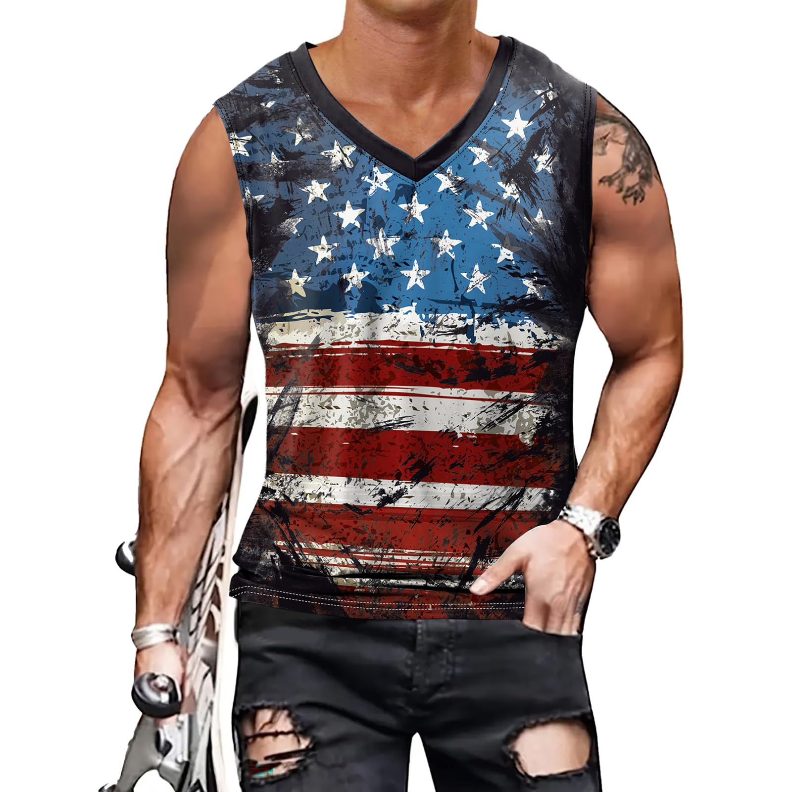 color cosplayer American USA Flag Tank Top for Men Patriotic 4th of ...
