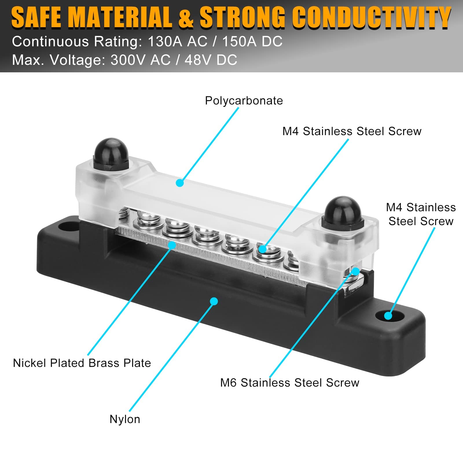 Linkstyle Negative Bus Bar 12V, Marine Gound BusBar Power Distribution ...