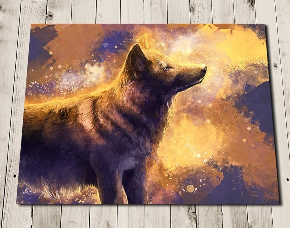 Amazon.com: Abstract Wolf Art Painting Print - Fantasy Black Wolf ...
