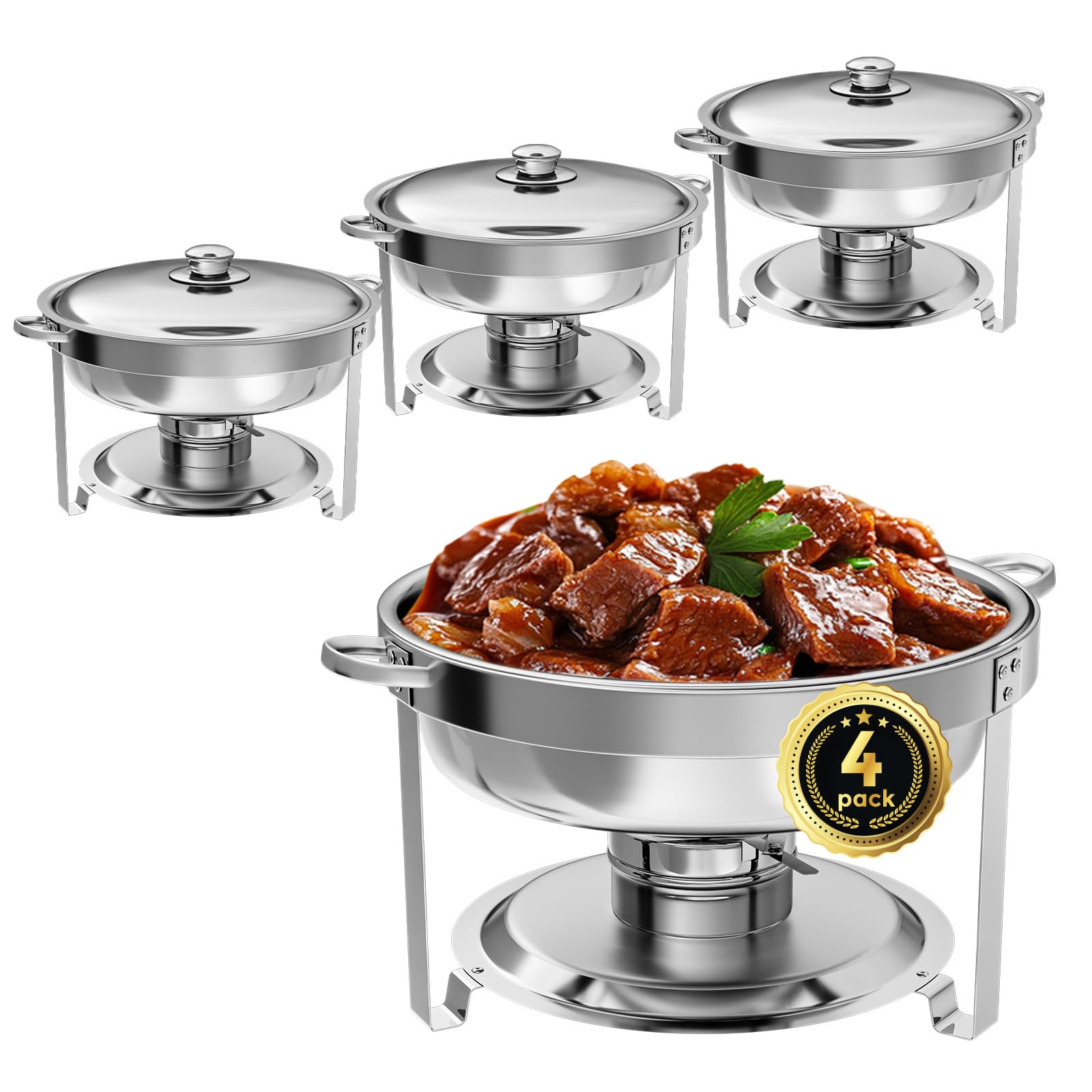 IMACONE Chafing Dish Buffet Set 4 Pack, 5QT Round Stainless Steel Chafer for Catering, Upgraded ...