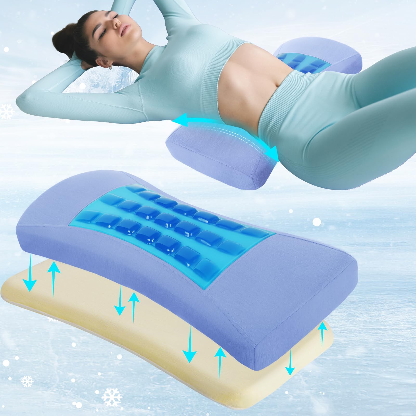 Gel Lumbar Support Pillow for Bed Relief Lower Back Pain-Cooling Memory ...