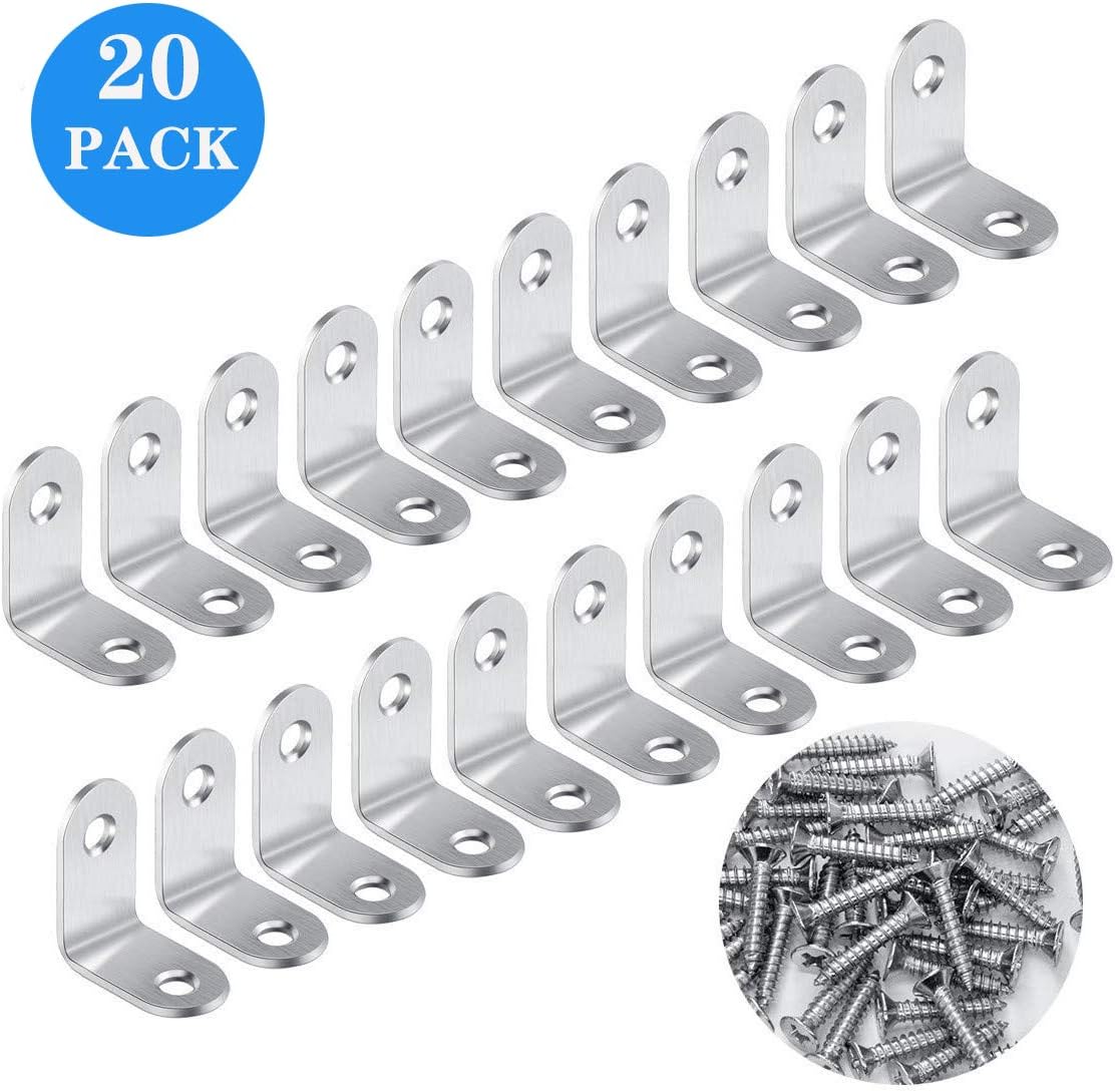 20 Pcs Corner Brace -20x20mm Stainless Steel Shelf Brackets Right Angle ...