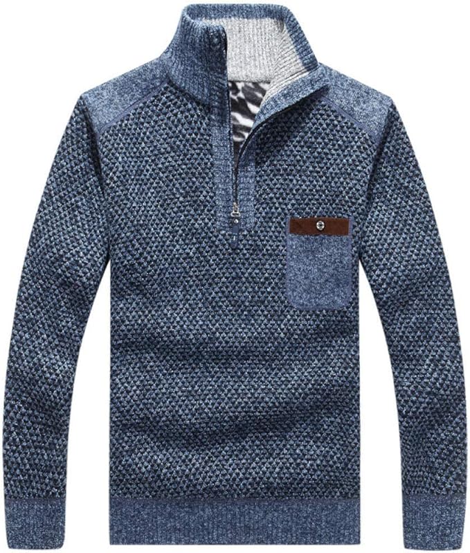 Mens tricoté épais Pull Pull Demi-Zip doublé Polaire à Manches Longues ...