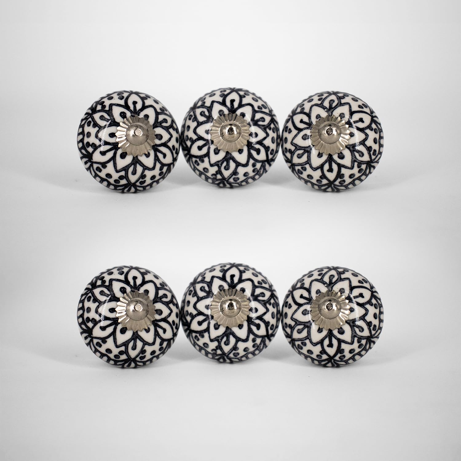 owlKraft Set of 6 Ceramic Knobs Black and White Sketch Flower Design ...