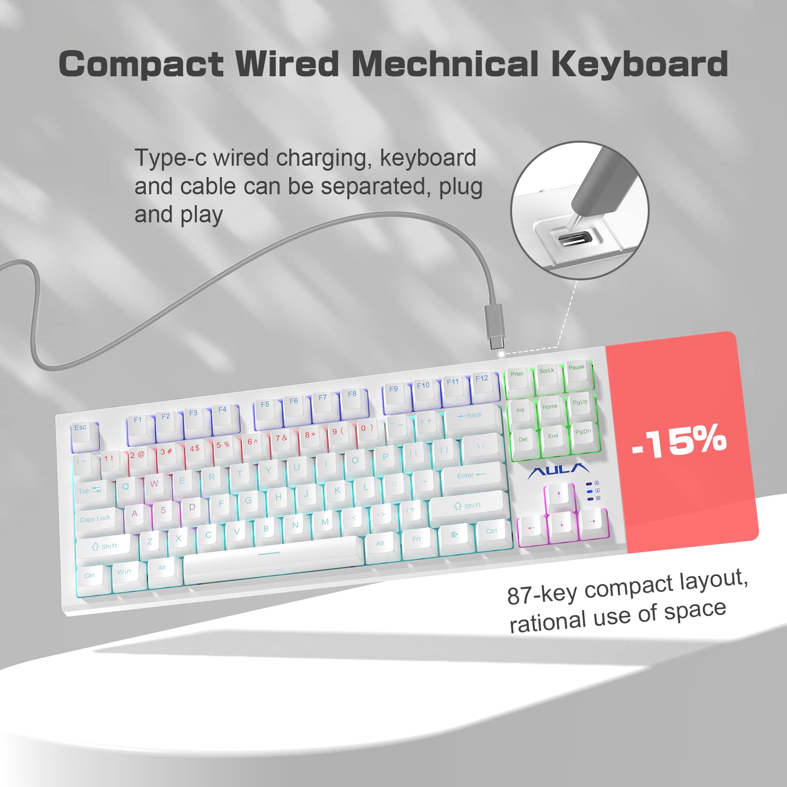 Mua AULA Mechanical Keyboard, 87 Keys RGB Backlight Gaming Keyboard, Compact Wired Computer ...