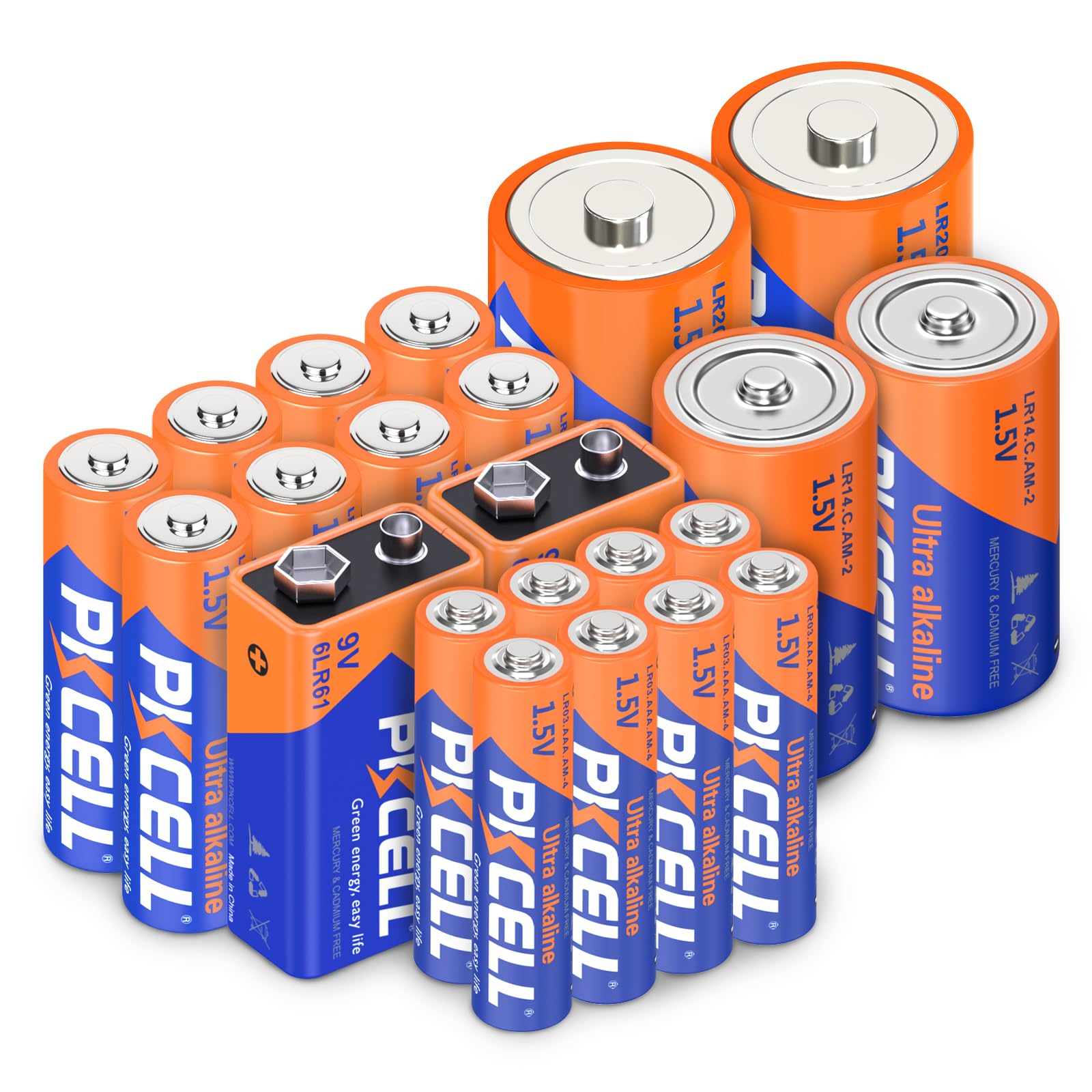 PKCELL 22 Counts Alkaline Batteries, 8 Counts AA Batteries, 8 Counts ...