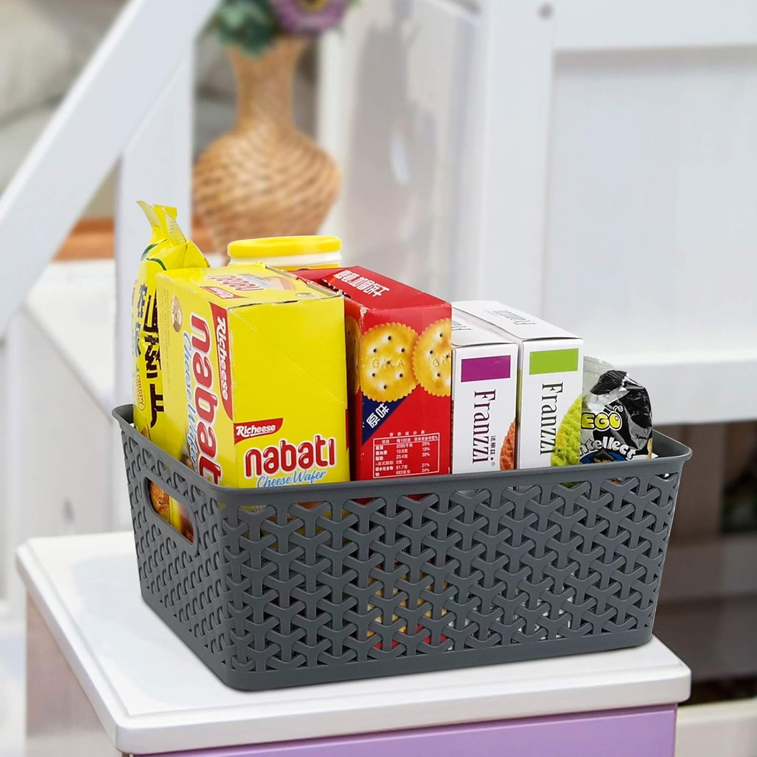 Readsky 8 Litre Plastic Storage Baskets Kitchen Organizer, Black/White ...