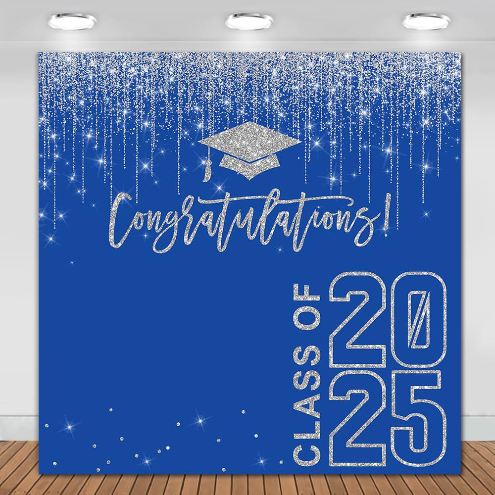 Fitumiw Class of 2025 Graduation Backdrop 6x6ft Blue and Silver ...