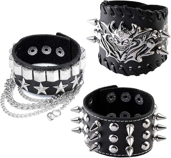 Amazon.com: Zysta 3PCS Men Women Rivet Studded Spike Demon Devil Face ...