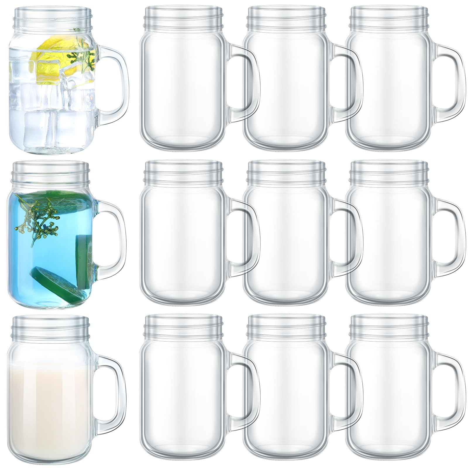 Tticai 12 Pcs 12 oz Mason Jar Drinking Glasses No Lids Mason Jar Mugs ...