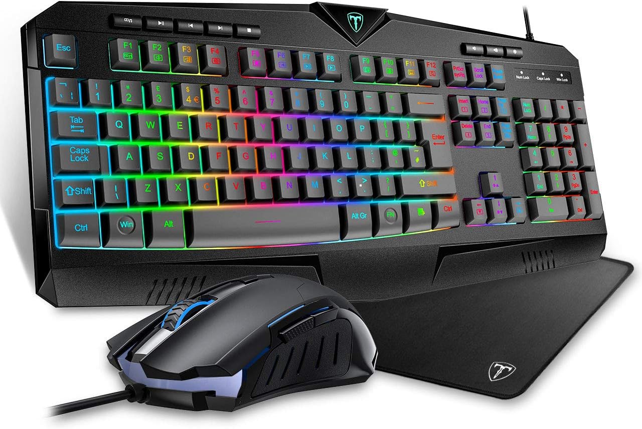 Gaming Keyboard and Mouse UK Layout (Mouse Pad Included), PICTEK RGB ...