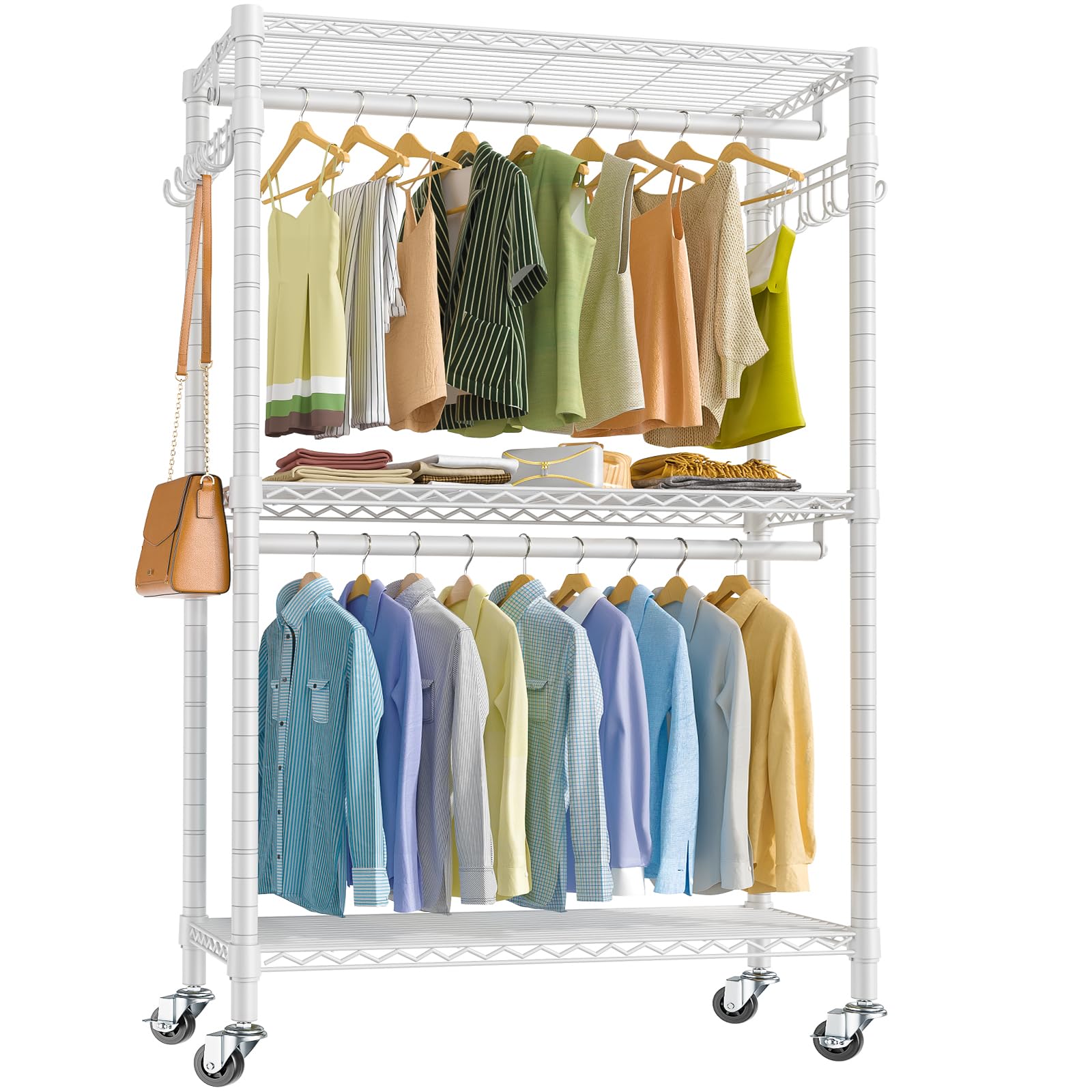 VIPEK V12 Rolling Garment Rack 3 Tiers Adjustable Wire Shelving Clothes ...