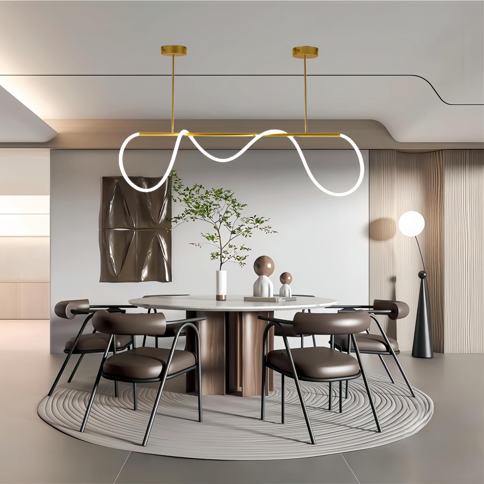 SMG Modern LED Linear Pendant Light for Dining Room, Dimmable Gold ...