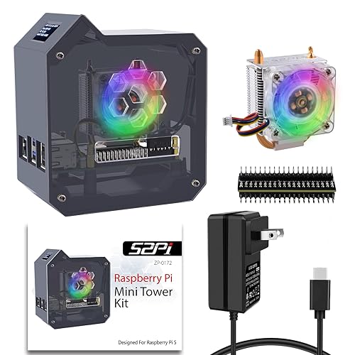 GeeekPi Mini Tower Kit with 27W Power Supply for Raspberry Pi 5, Pi 5 ...