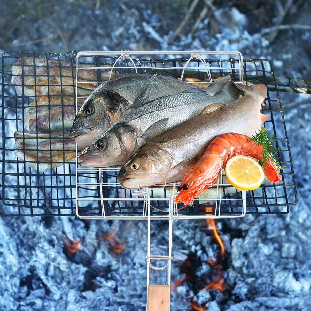 HEMOTON Barbecue BBQ Grill Basket Double Fish Grilling Basket – BigaMart