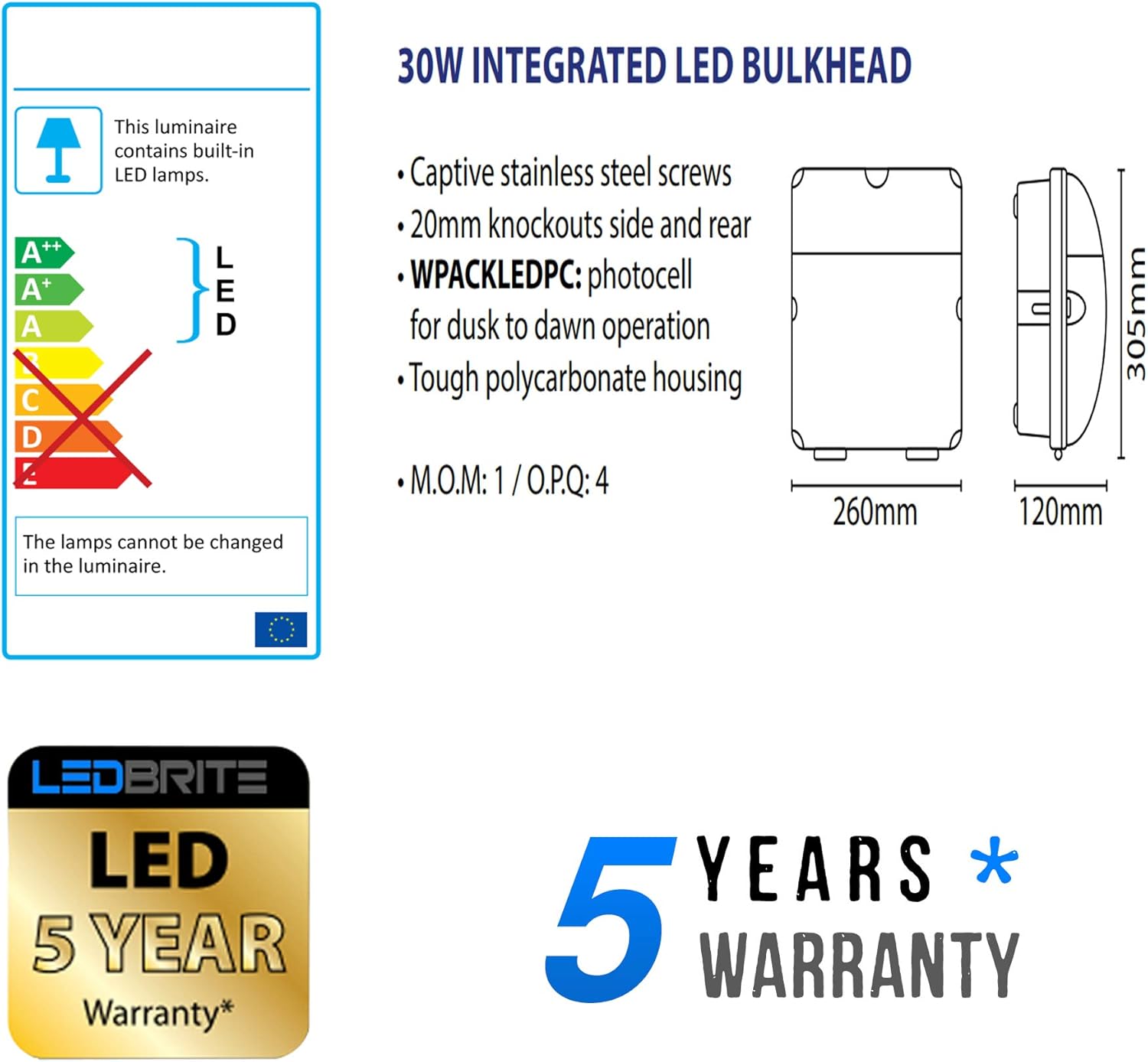 LED Wall Pack 30W LED Outdoor Wall Pack Bulkhead Light Fitting CCT ...
