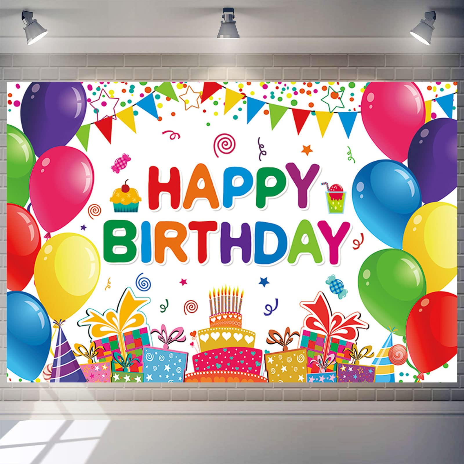 Mua DIZHI Happy Birthday Backdrop Banner Sign Poster Colorful Balloons for Kid Gifts Birthday ...