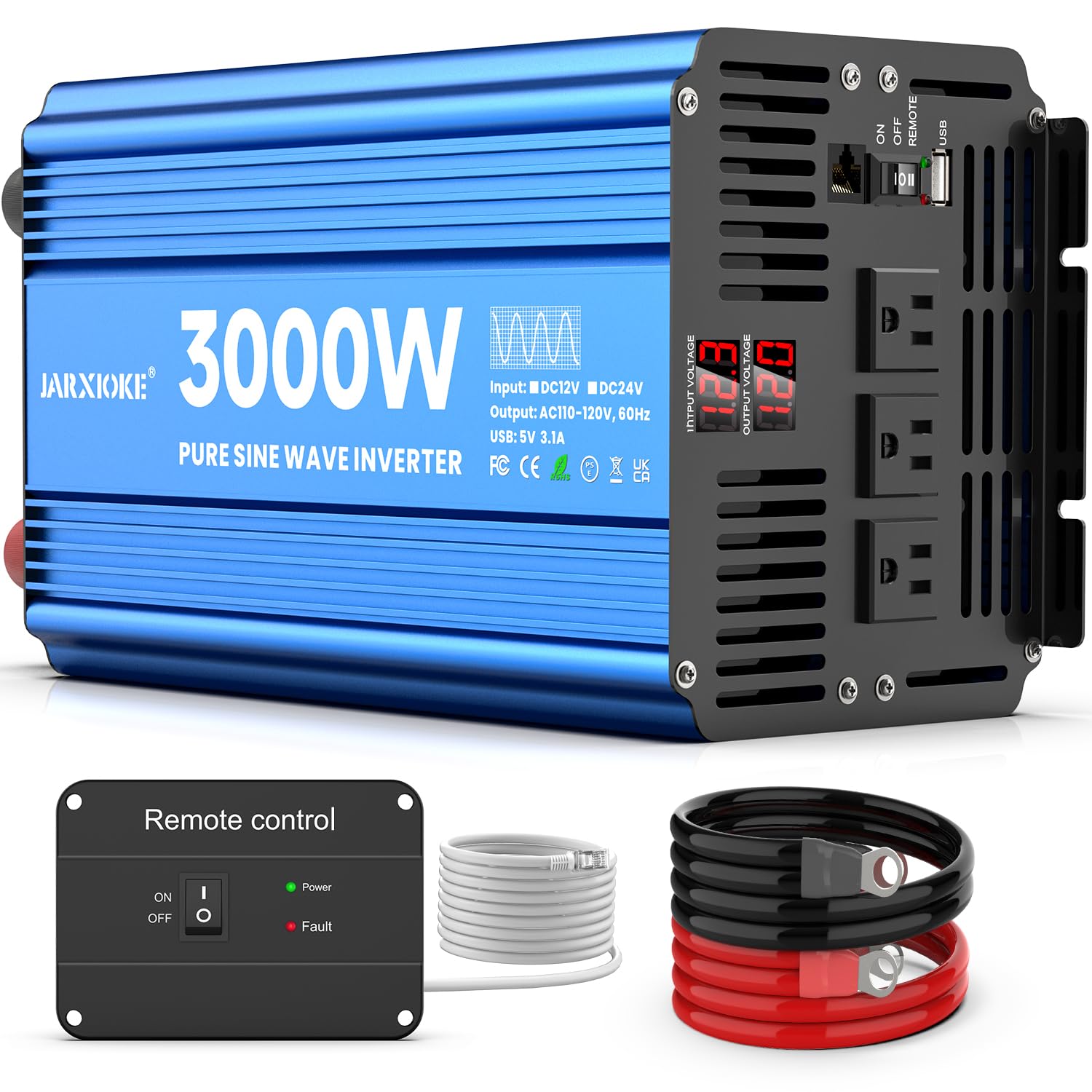 3000 Watt Pure Sine Wave Power Inverter 12V DC to 110V 120V Converter ...