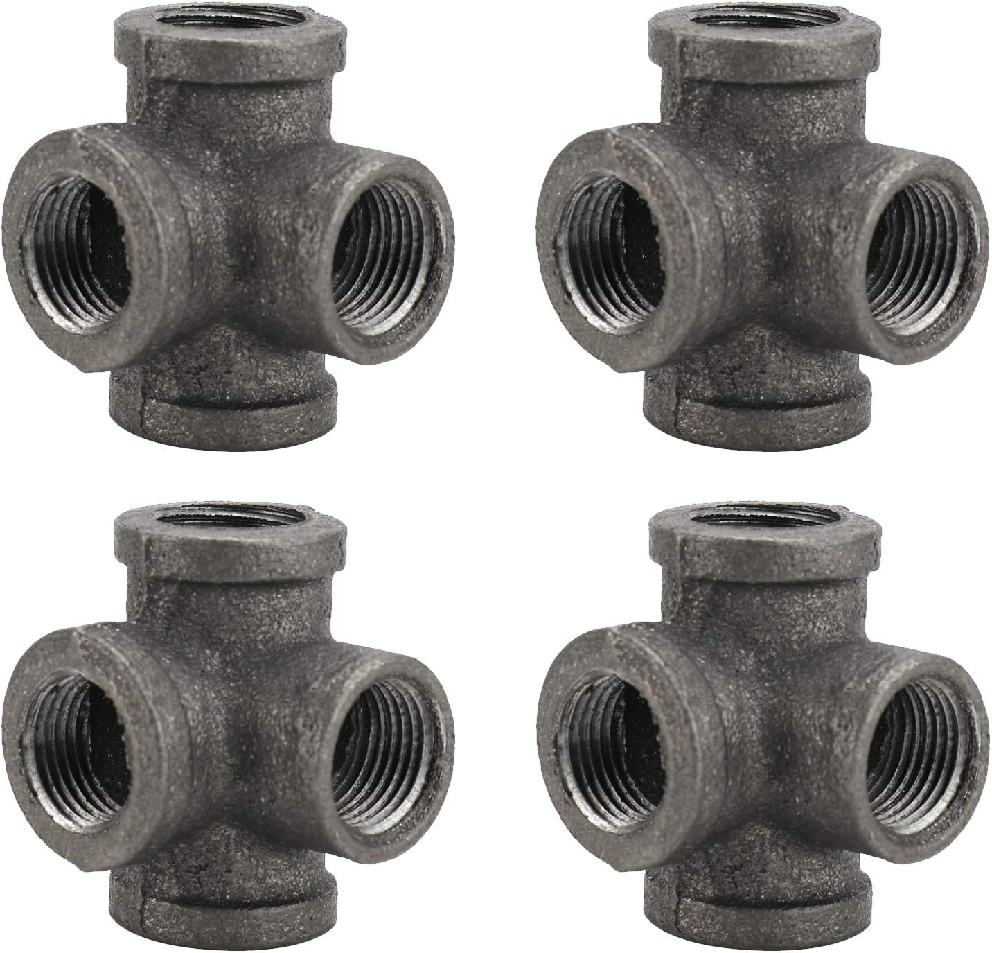 HighFree 4 Pack Malleable Iron 4 Way Pipe Fitting 1/2 inch Vintage ...