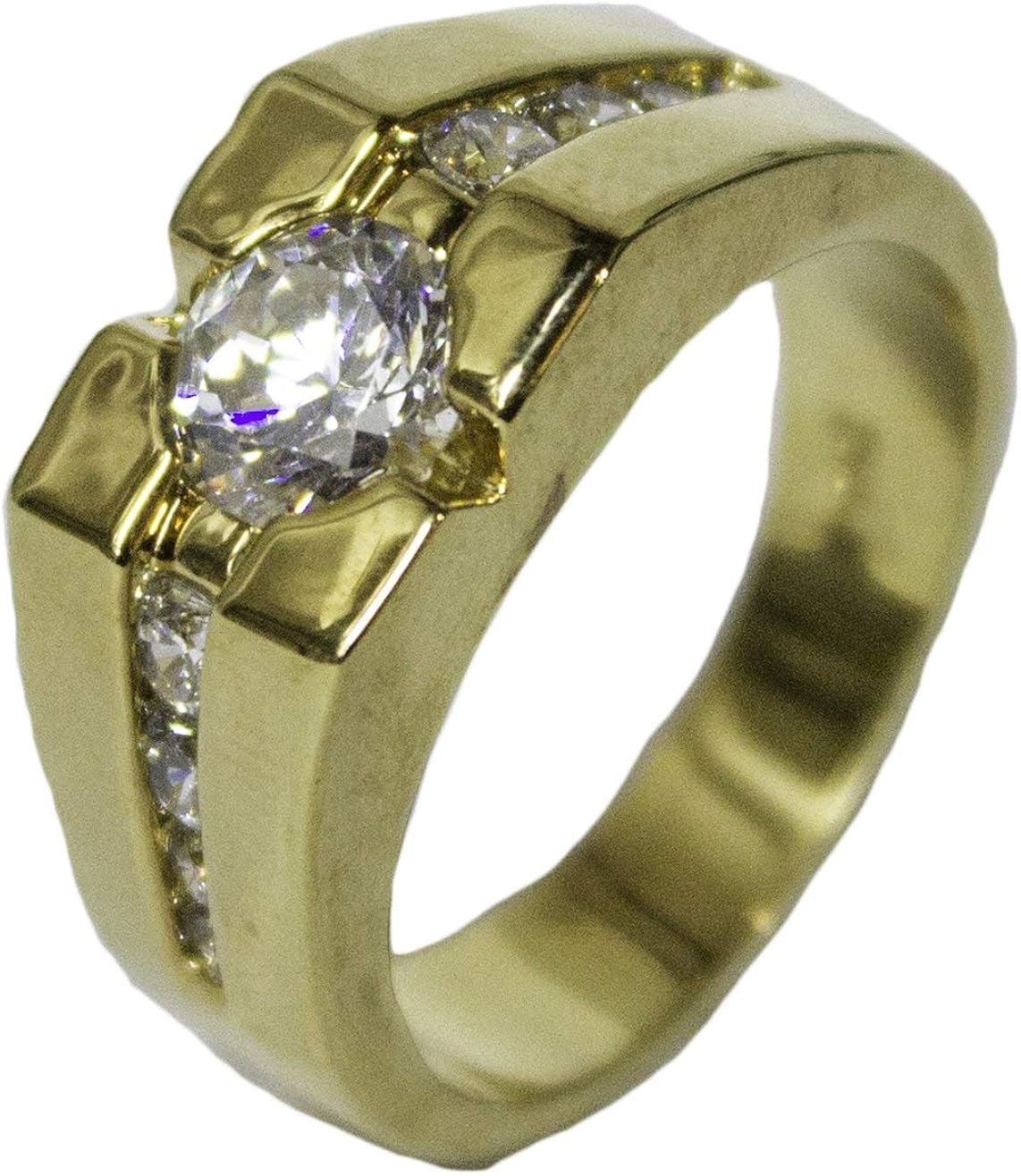 RS Covenant Men's 18 Kt Gold Plated Dress Ring Brilliant Cut CZ Pattern ...