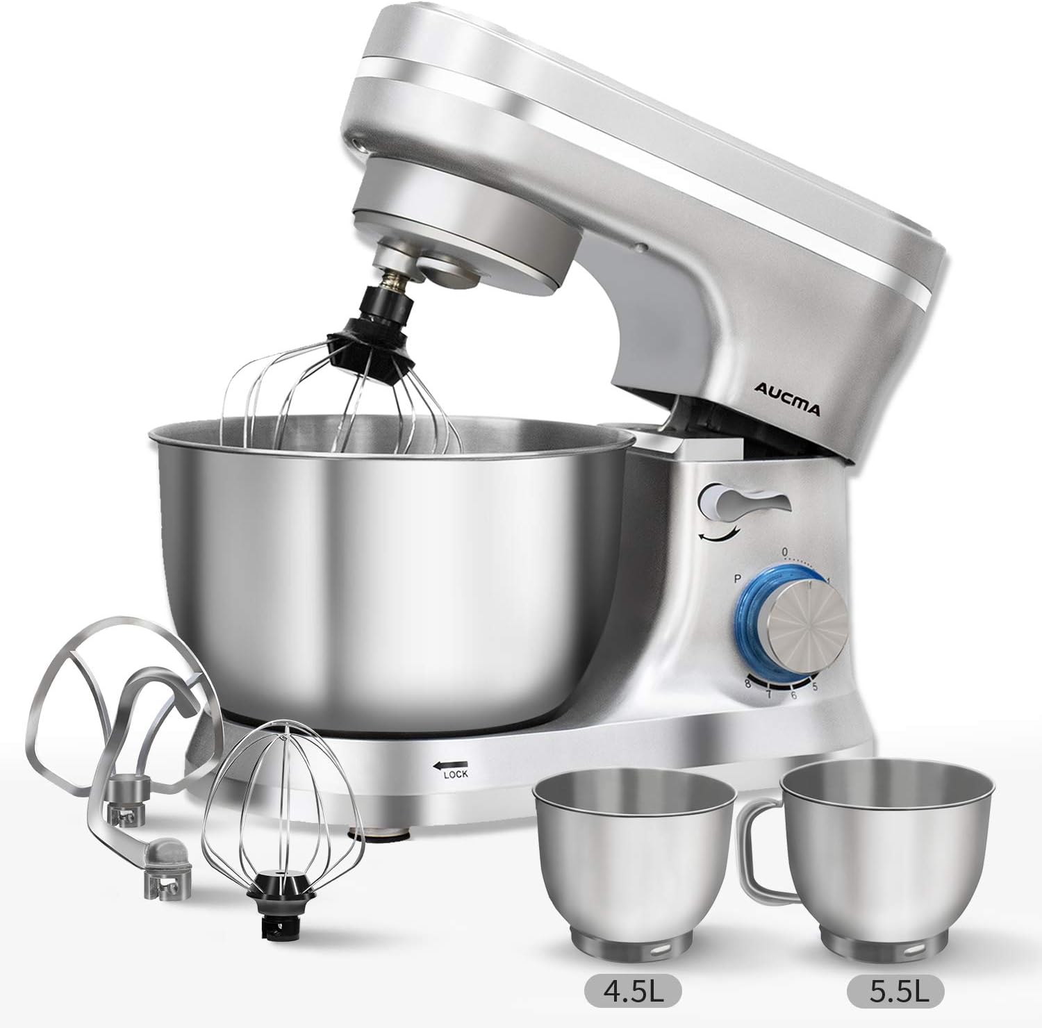 Amazon.de: Küchenmaschine, AUCMA 1300W Geräuschlos Knetmaschine mit 2 ...