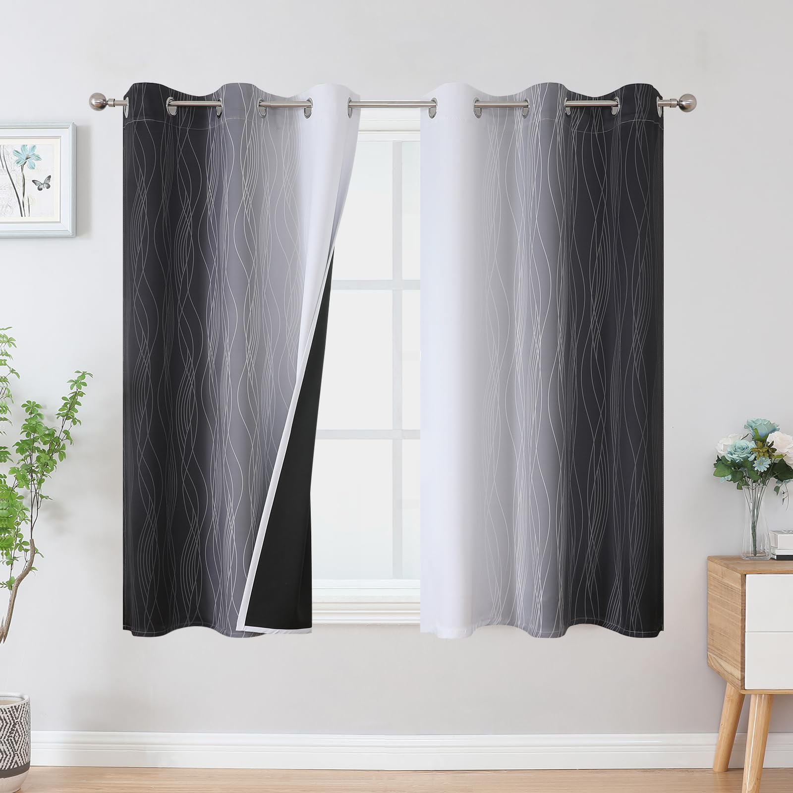 Estelar Textiler Black and Greyish White Blackout Curtains 45 Inch ...