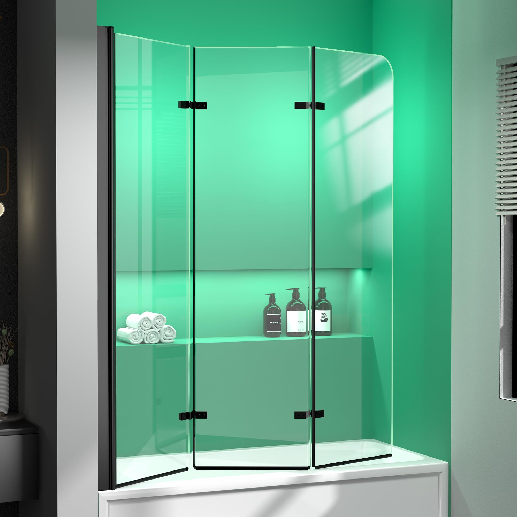GETPRO Shower Door for Tub Semi-Frameless Foldable Hinged Bathtub ...