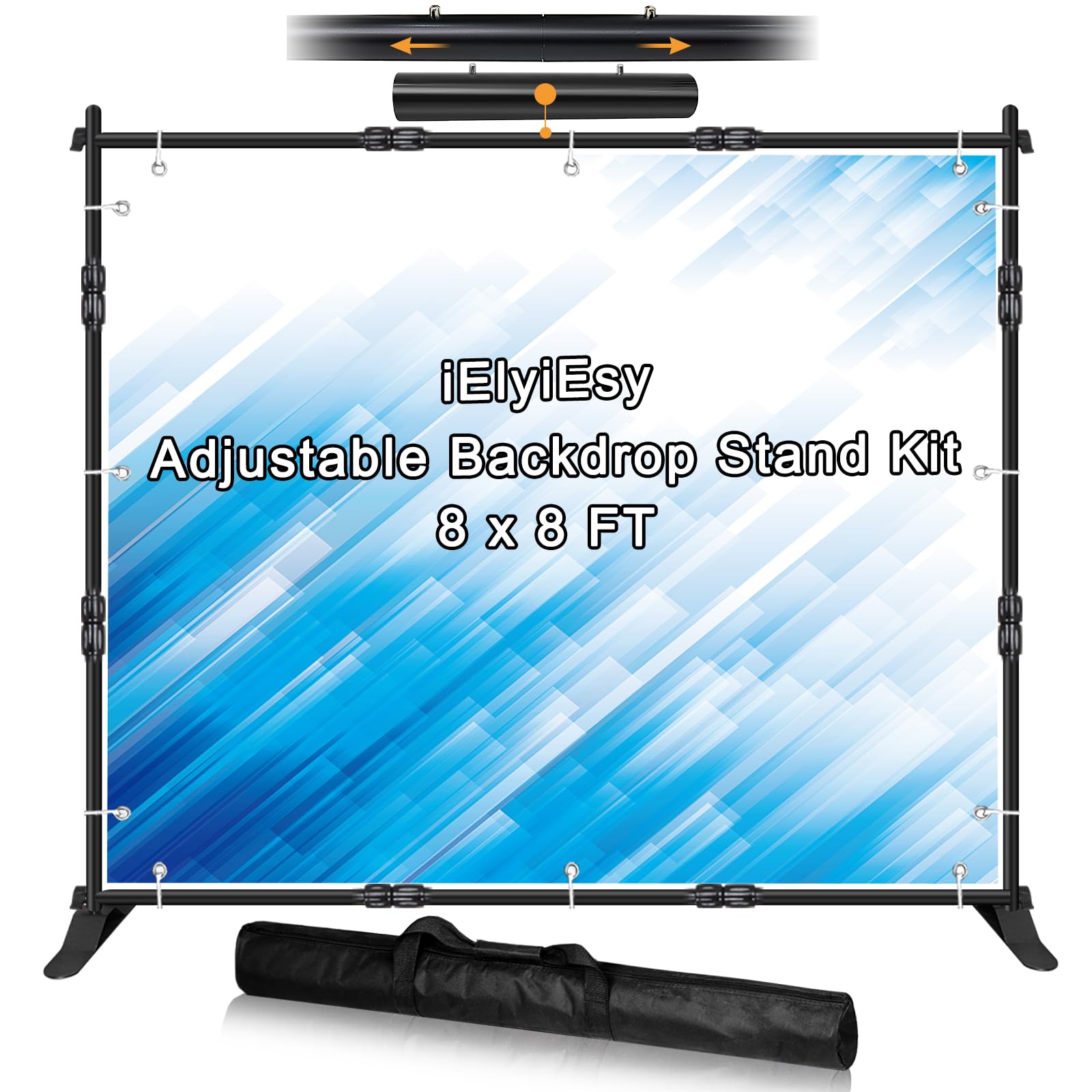 iElyiEsy Backdrop Banner Stand, 8x8FT Heavy Duty Adjustable Step and ...
