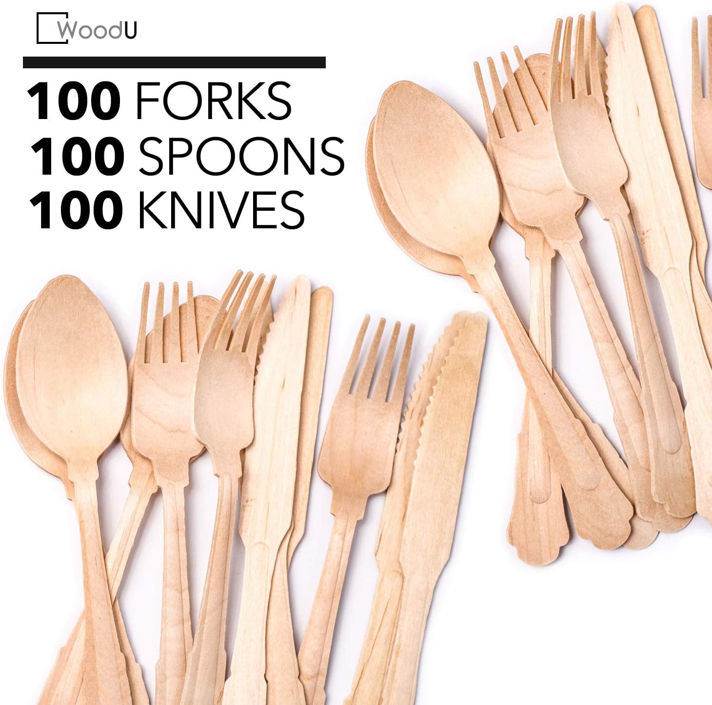 Amazon.com: WoodU Elegant Wooden Disposable Utensils Eco-Friendly ...