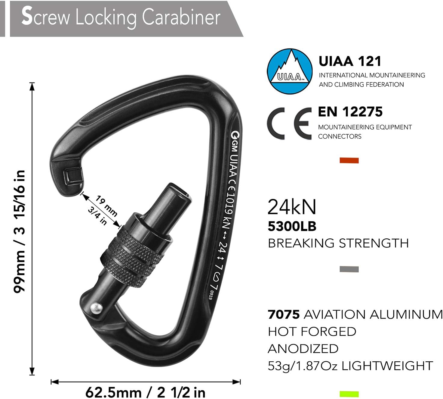 GM CLIMBING Ultra-Light Screw Locking Carabiner CE UIAA Certified – BigaMart