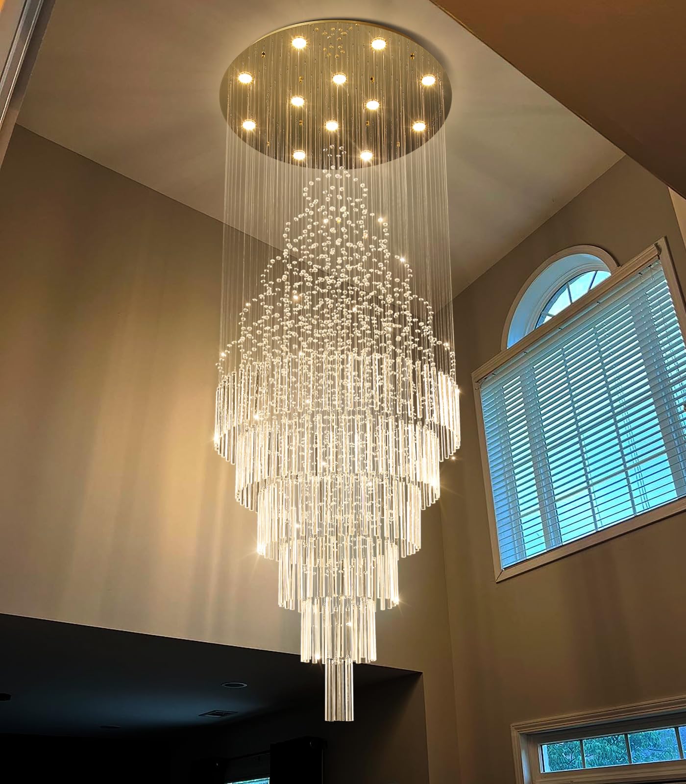 HAIXIANG W32 x H100 Glam Chandelier with LED Bulbs Crystal Raindrop ...
