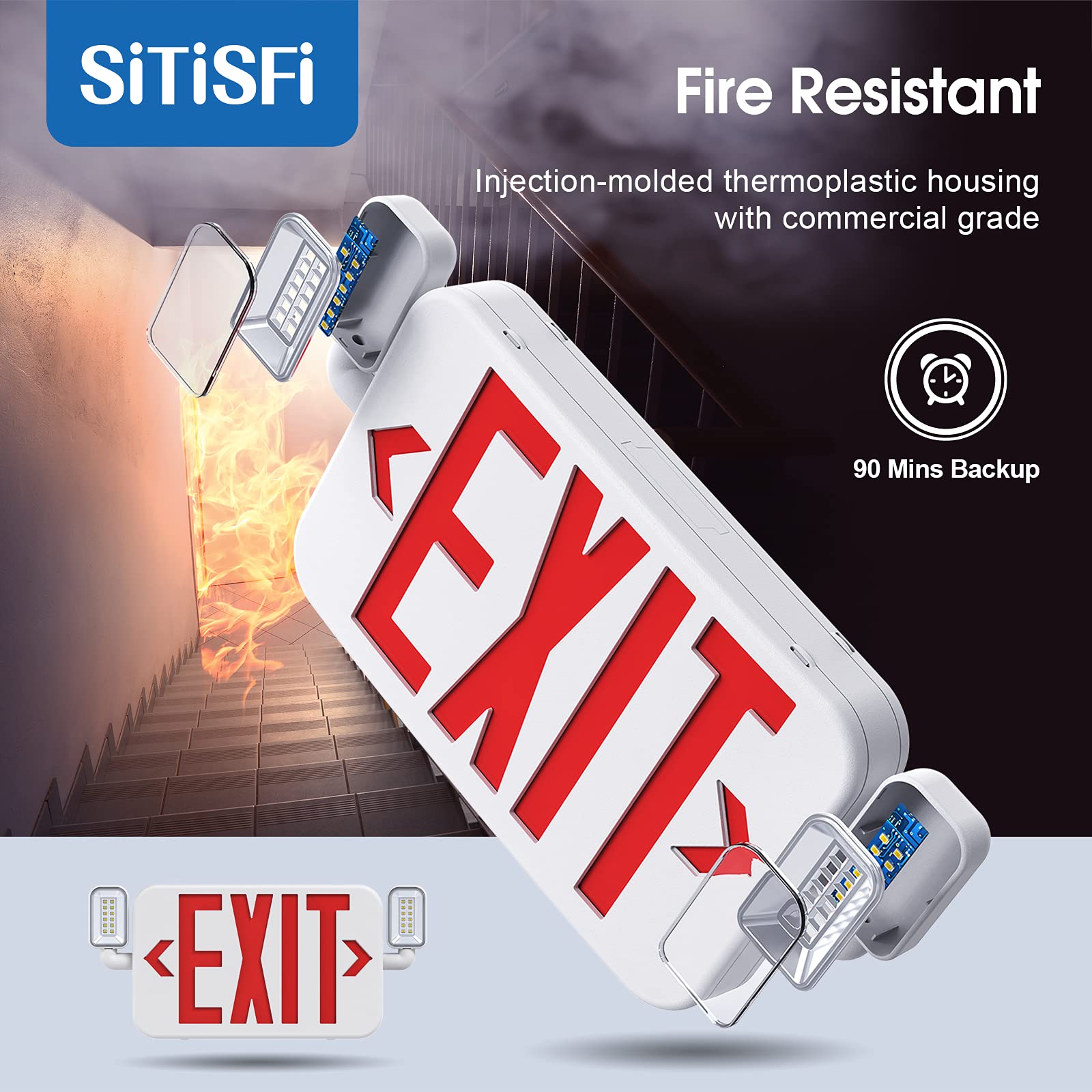 SITISFI Led Combo Emergency Exit Sign Light With Two Adjustable Head ...