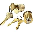 2 Pack Brass Mortise Door Cylinder Lock, 1 1/4" Inch Length Keyed ...