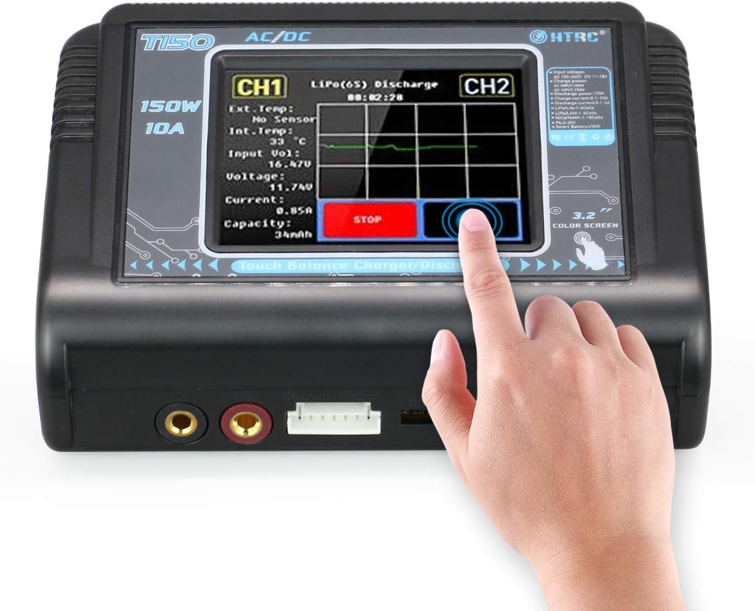 Temank LiPo Charger,Touch Screen 150W AC/DC Balance Battery Charger ...