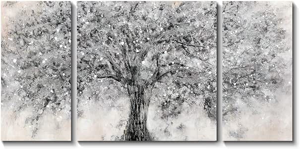 Amazon.com: Abstract Tree Artwork Wall Art: Silver Picture Painting on ...