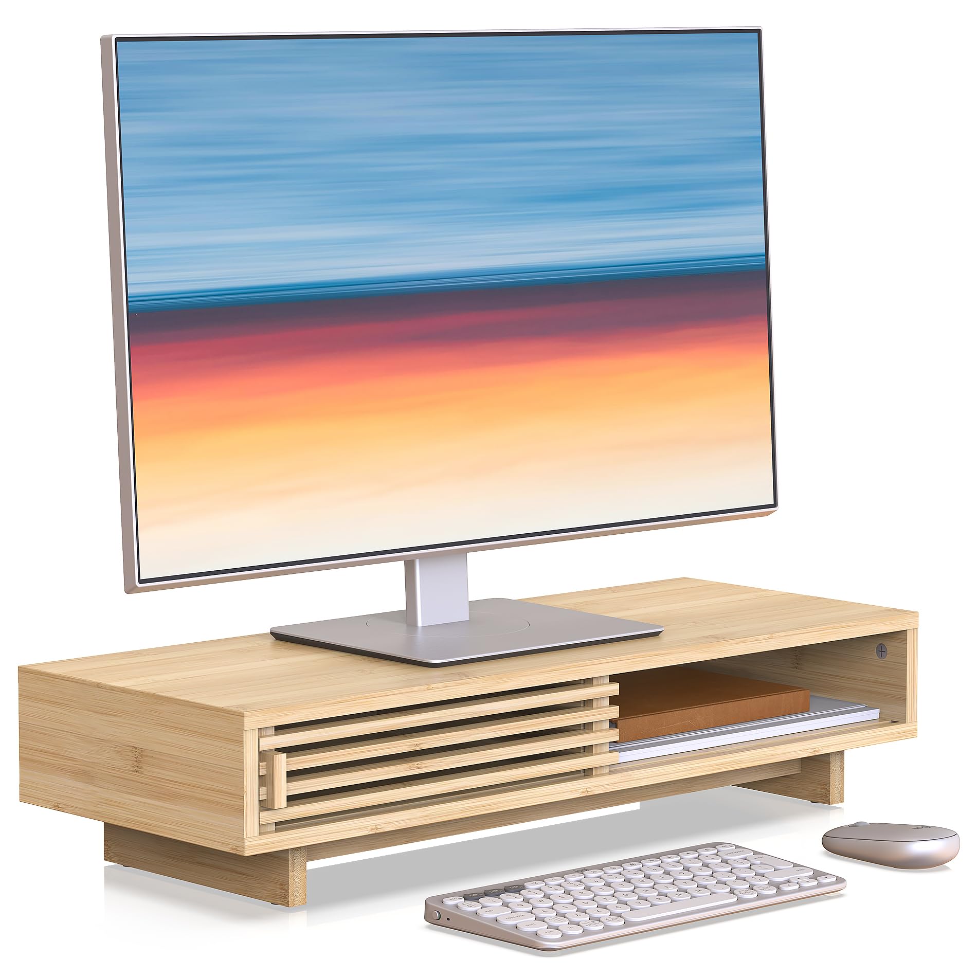 WELL WENG Monitor Stand Riser with Sliding Door, Computer Laptop Stand ...