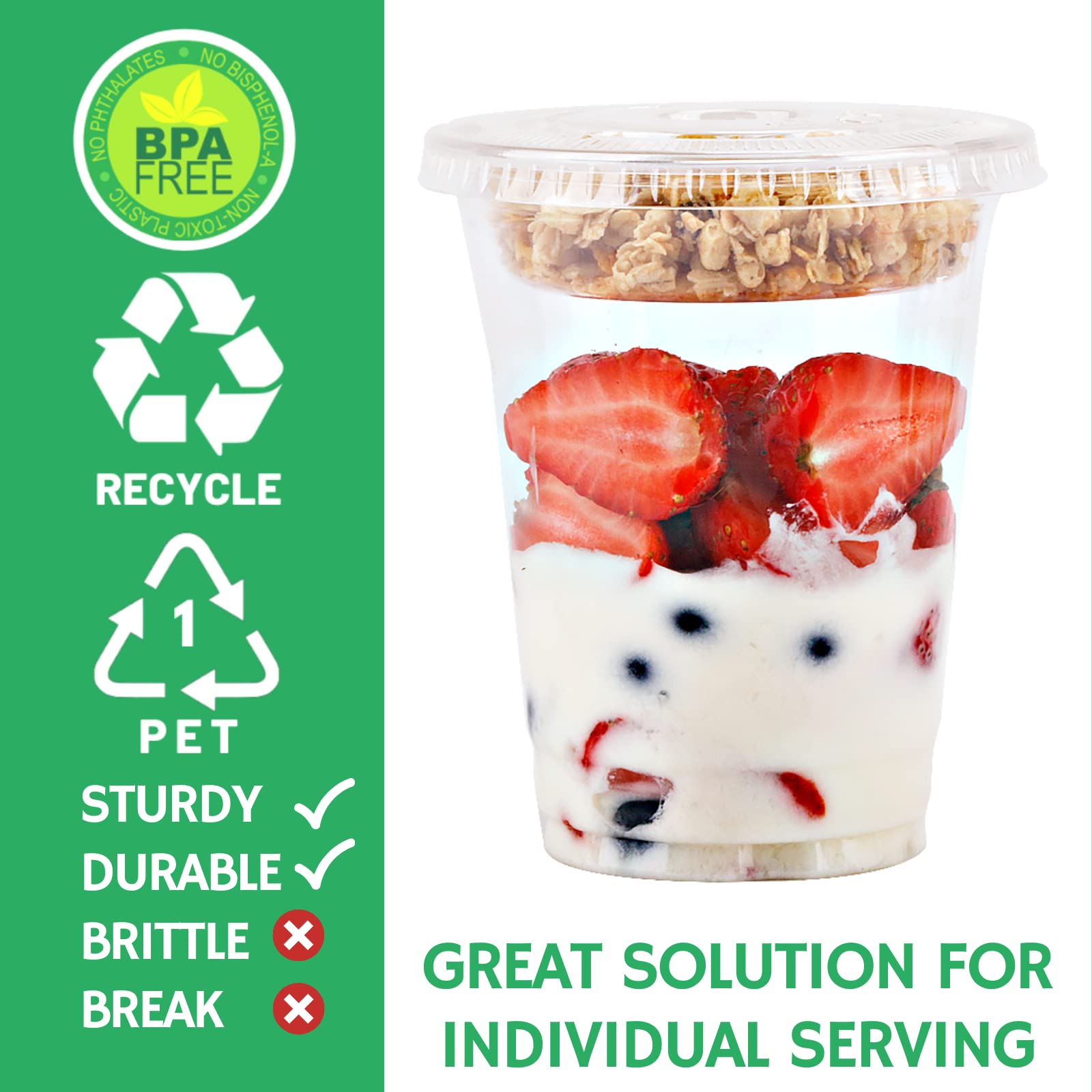 Mua 12 oz Clear Plastic Parfait Cups with Insert 3.25oz & Flat Lids No ...