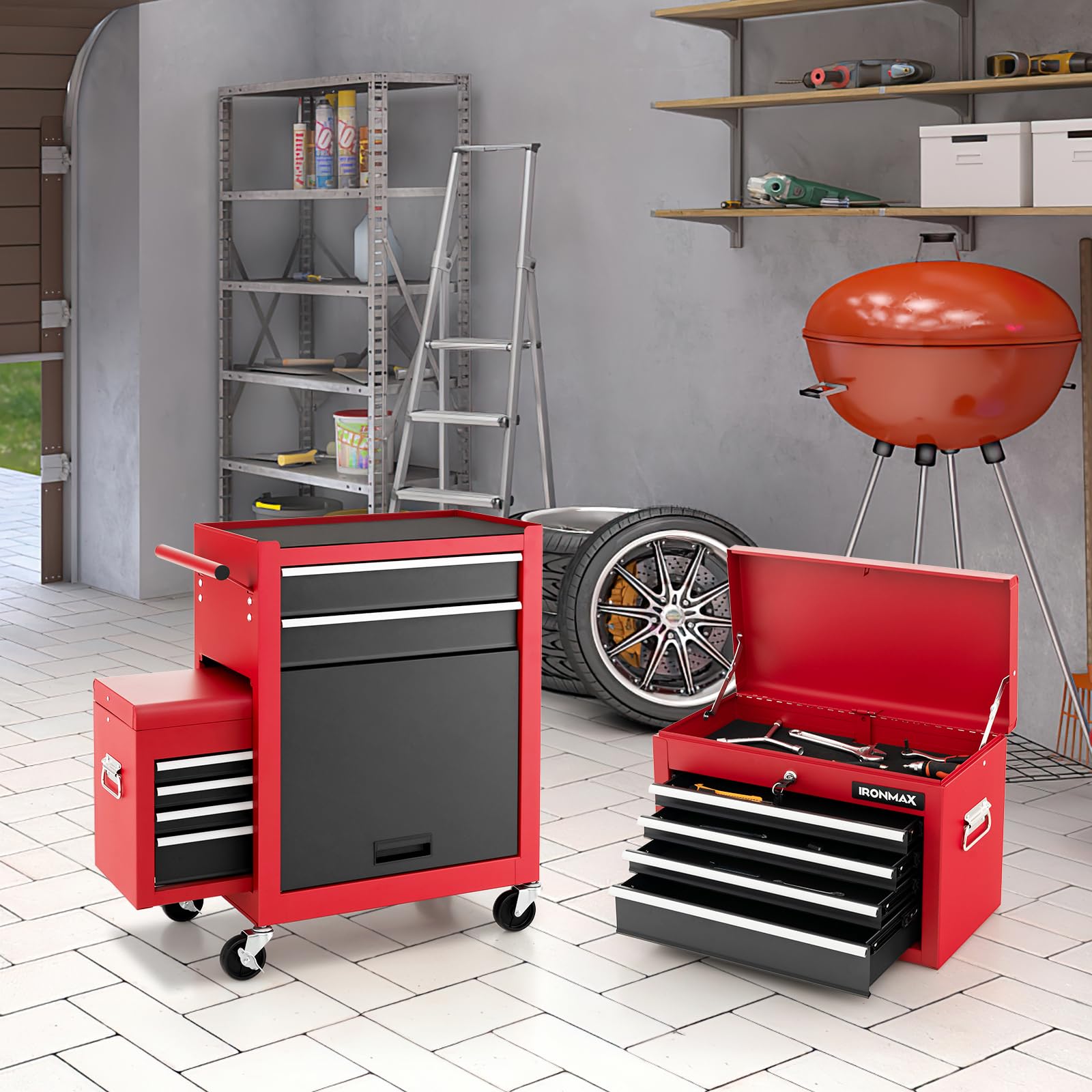 Goplus 6-Drawer Rolling Tool Chest, 3-in-1 Tool Box Organizer W/Auto Locking System & Lockable ...