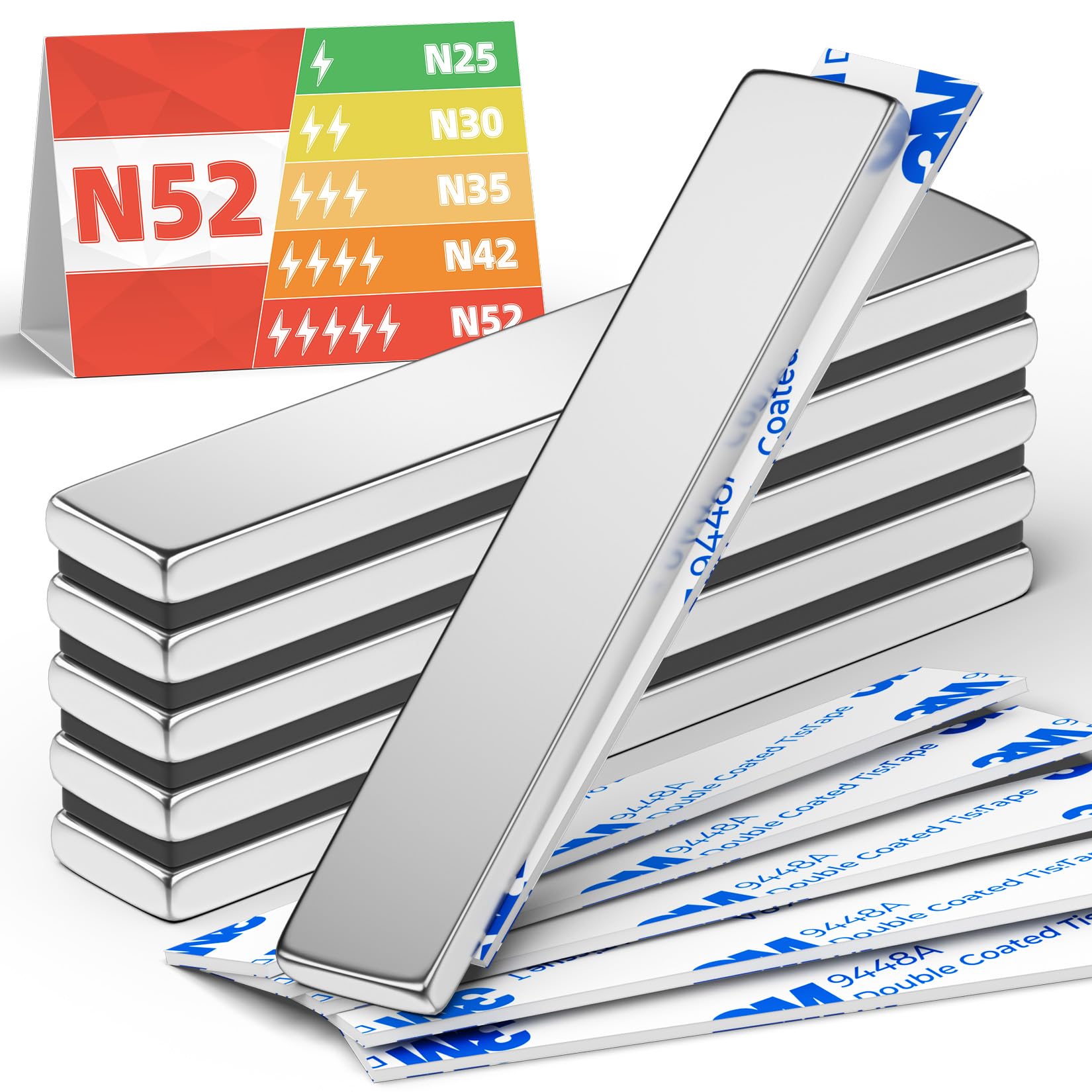 VNDUEEY Rare Earth Neodymium Magnets, 6 Pack Super Strong Bar Magnets ...