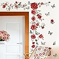 Amazon.com: decalmile Red Rose Vine Wall Decals Flowers Butterfly ...
