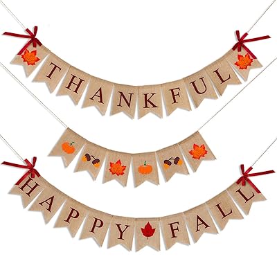 Buy 3 Pieces Happy Fall Thankful Burlap Banner Thanksgiving Fall ...