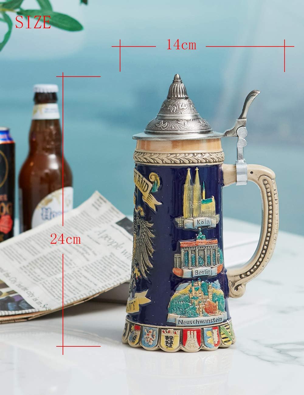 Amoy-Art Beer Stein Mug German Coats of Arms Drinking Tankard with ...