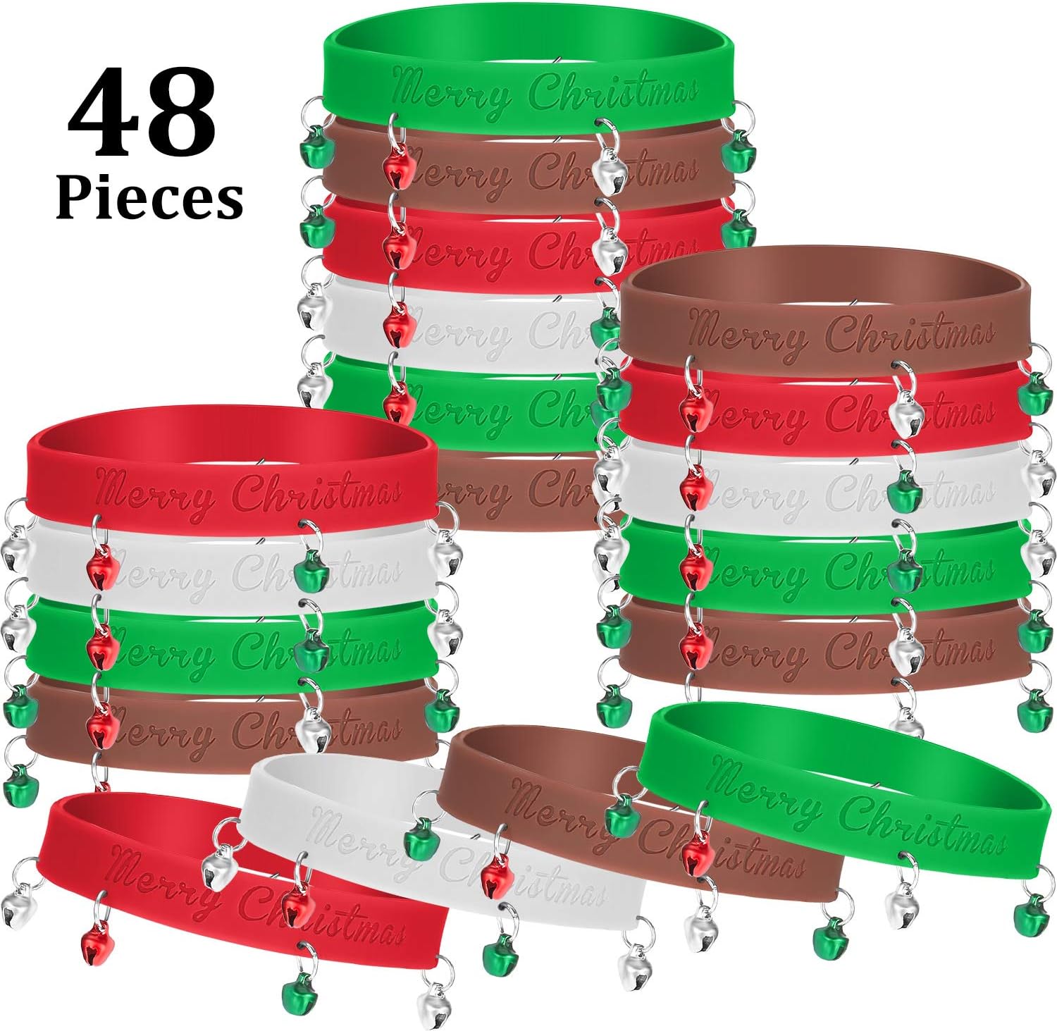 48 Pieces Christmas Jingle Rubber Bracelets Xmas Jingle Bracelets ...